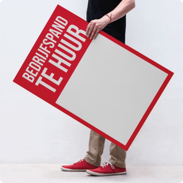 Bedrijfspand Te Huur poster, rood | Kortingsticker.nl