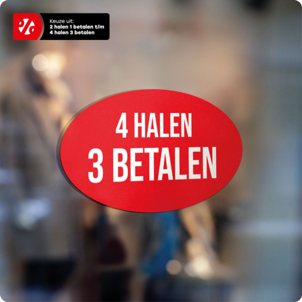 'Halen Betalen' raamsticker rood, ovaal | Kortingsticker.nl