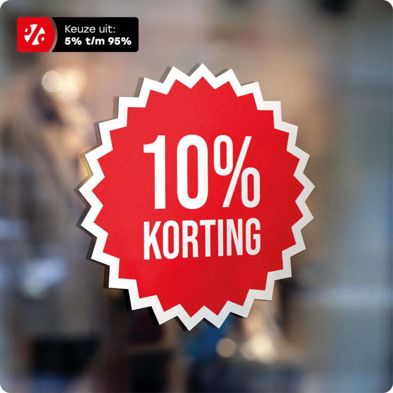 Korting raamsticker rood kartelrand, rond | Kortingsticker.nl