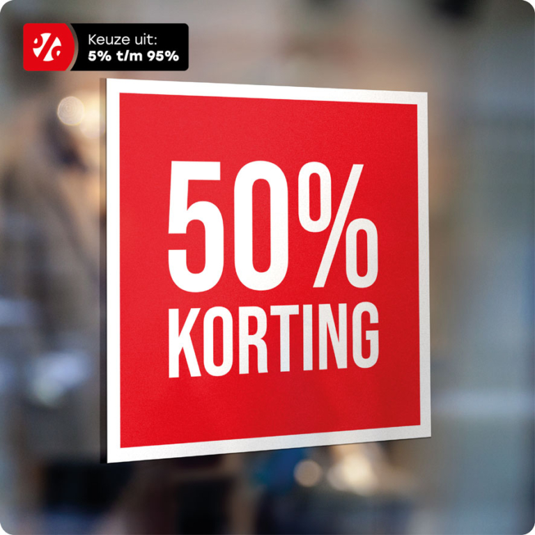 Korting raamsticker rood, vierkant | Kortingsticker.nl