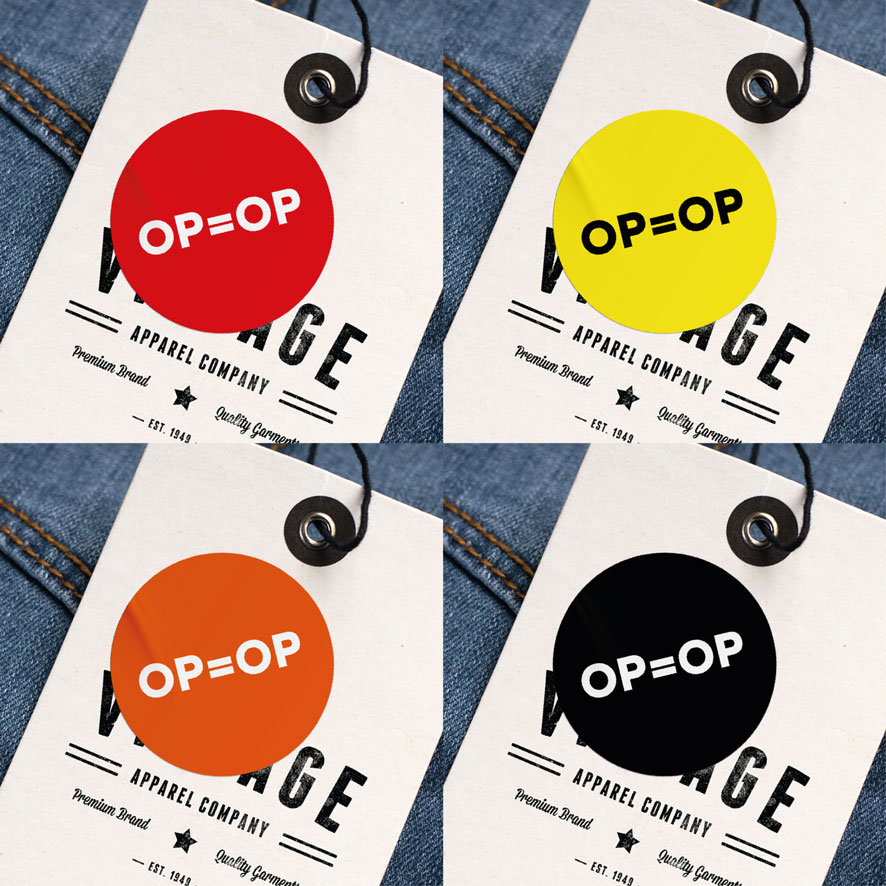 OP=OP stickers oranje, 30mm | Kortingsticker.nl